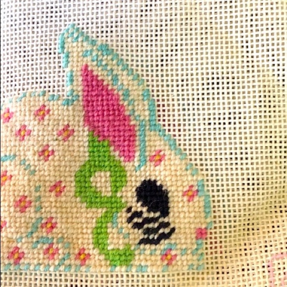 Unknown | Accents | Vintage Needlepoint Bunny Pillow Pattern Pink Green ...